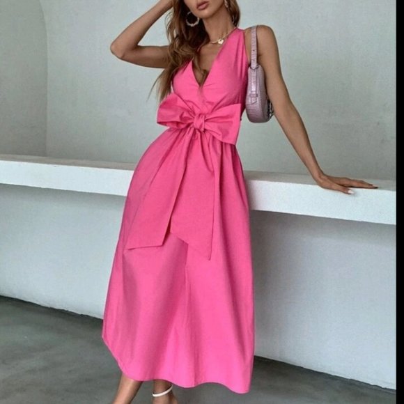 Undefined | Dresses | Punch Pink Bow Dress | Poshmark